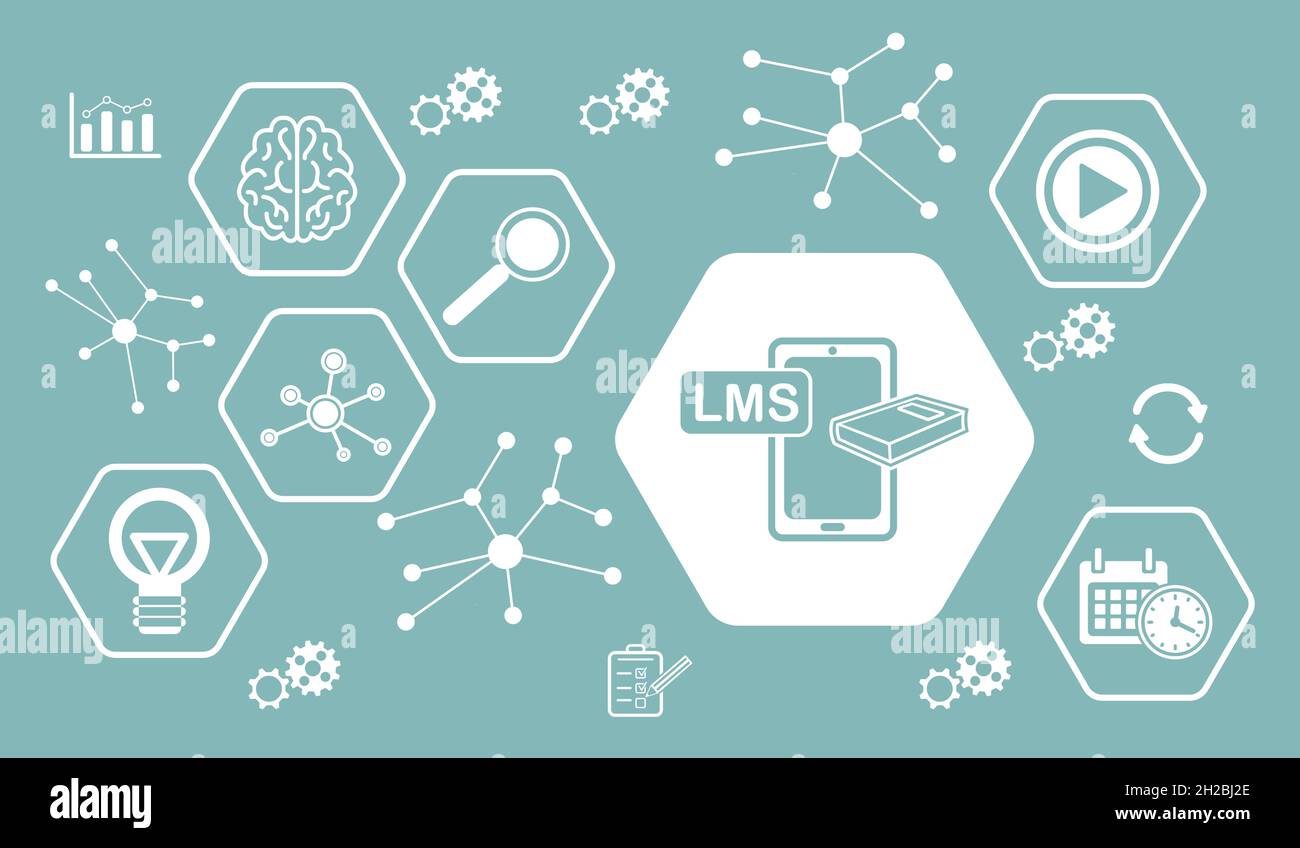 Concept of lms with icons in hexagons Stock Photo - Alamy