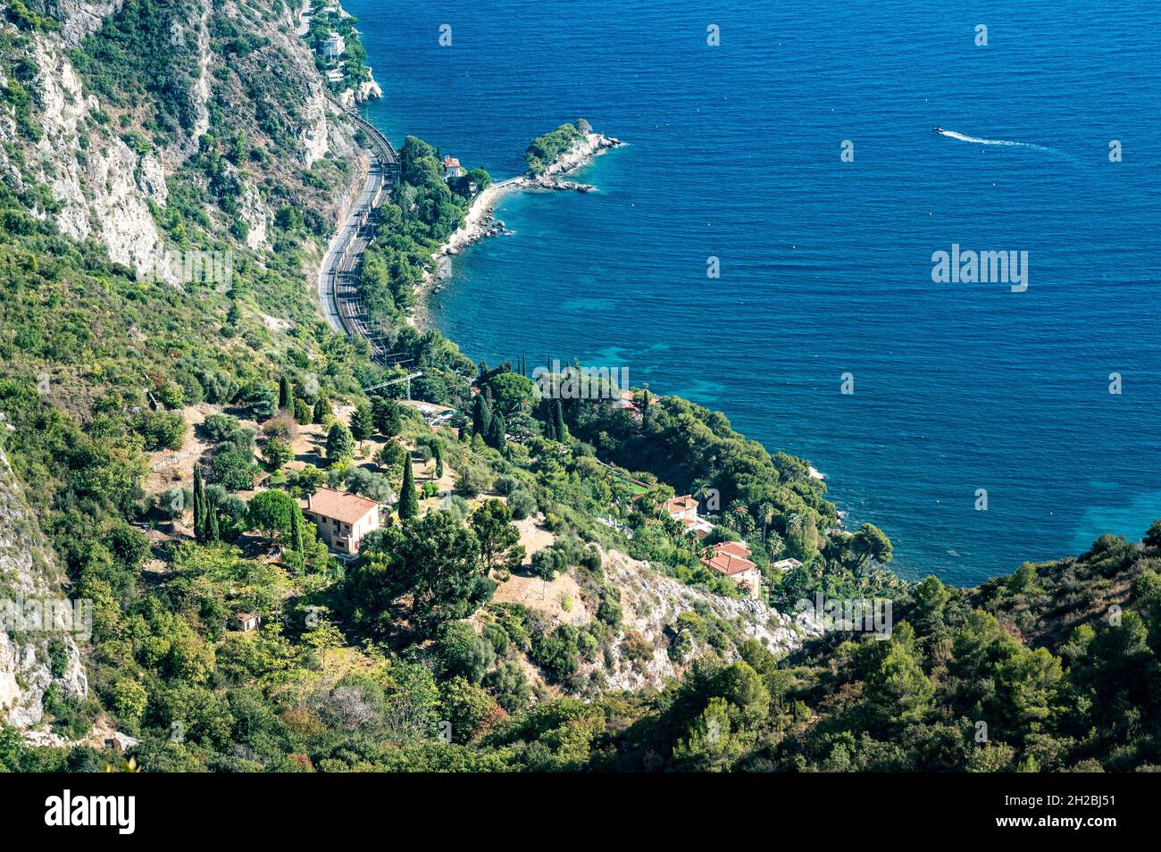The Mediterranean French Riviera coast seen from the "corniche moyenne ...