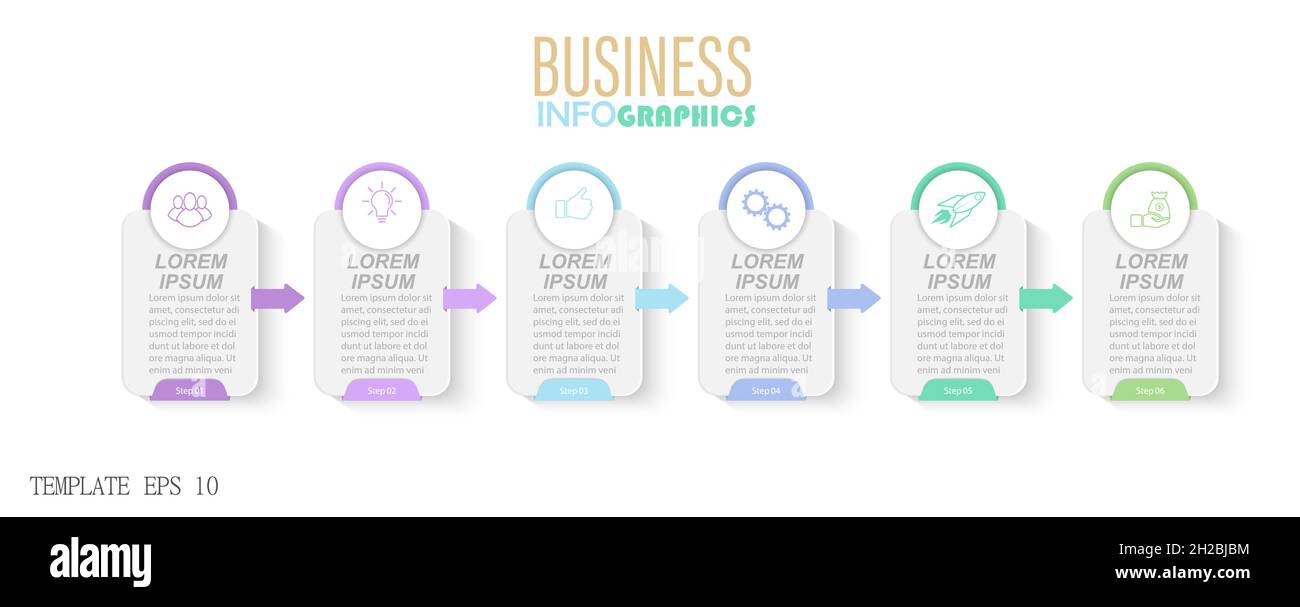 Infographics with pictograms. Template of 6 stages of business ...