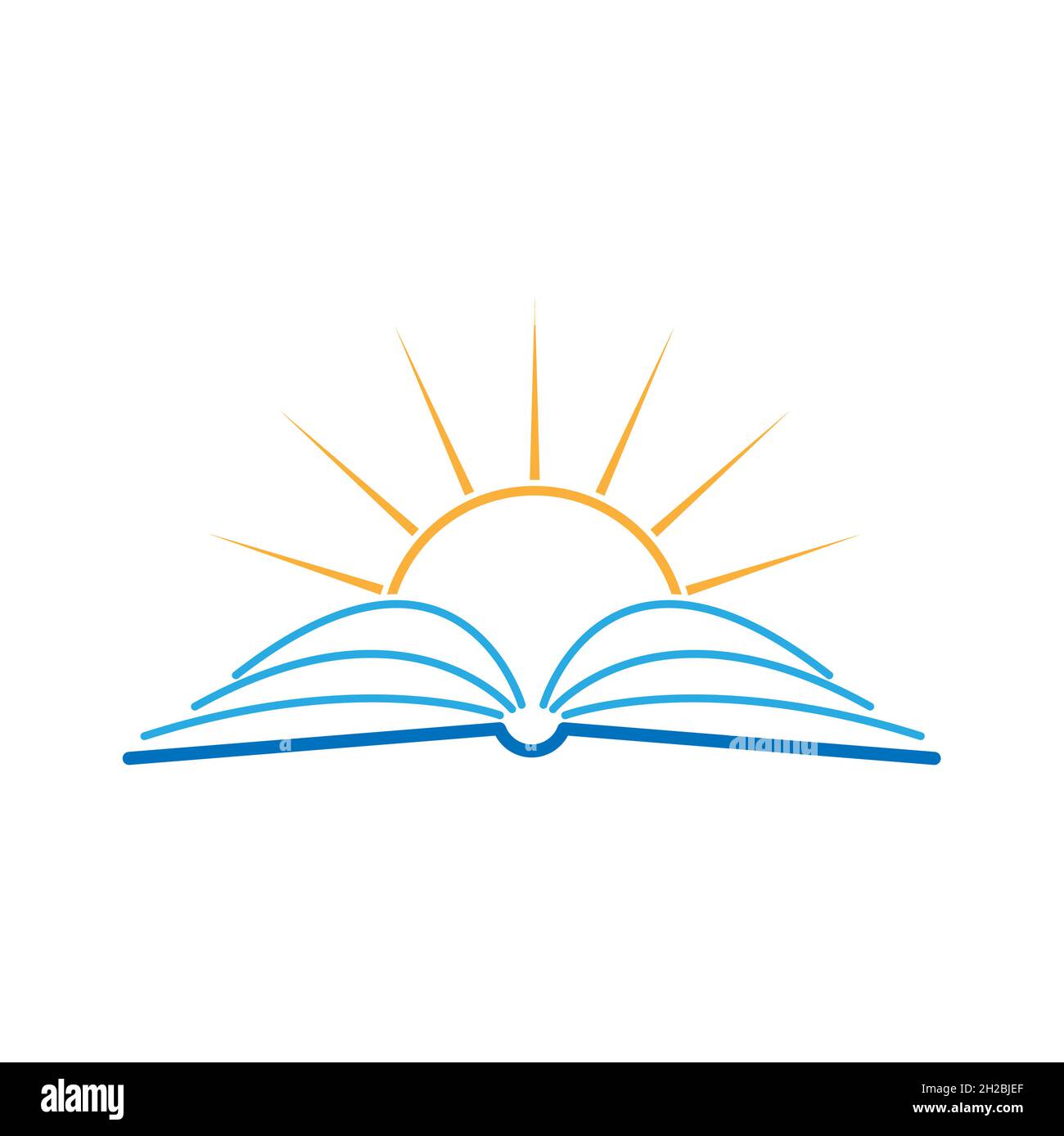 An open book and the sun. A flat icon, a symbol of study and education ...