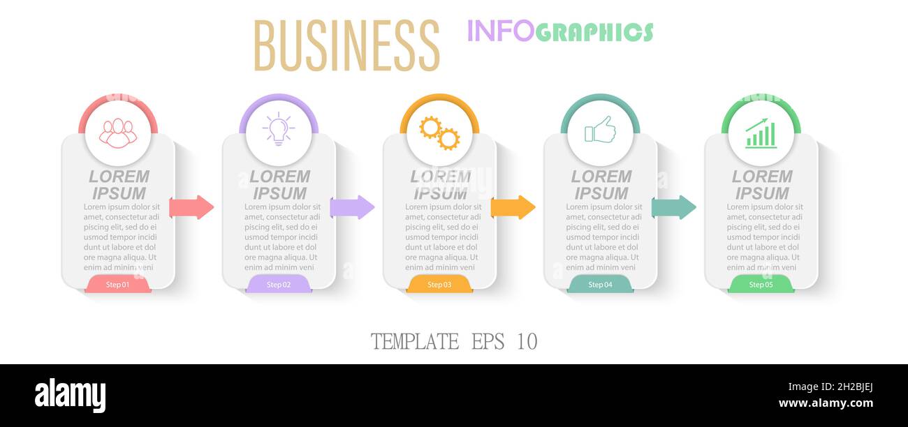 Infographics with pictograms. Template of 5 stages of business ...