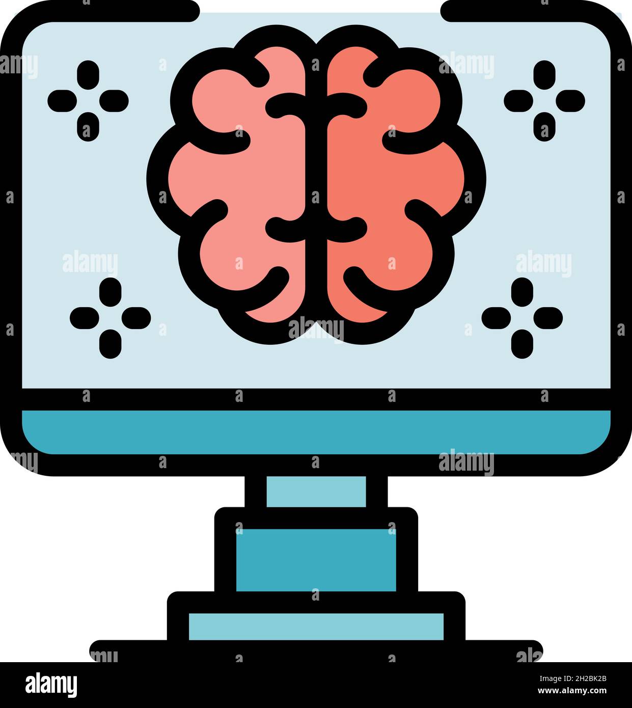 Computer ai brain icon. Outline computer ai brain vector icon color ...