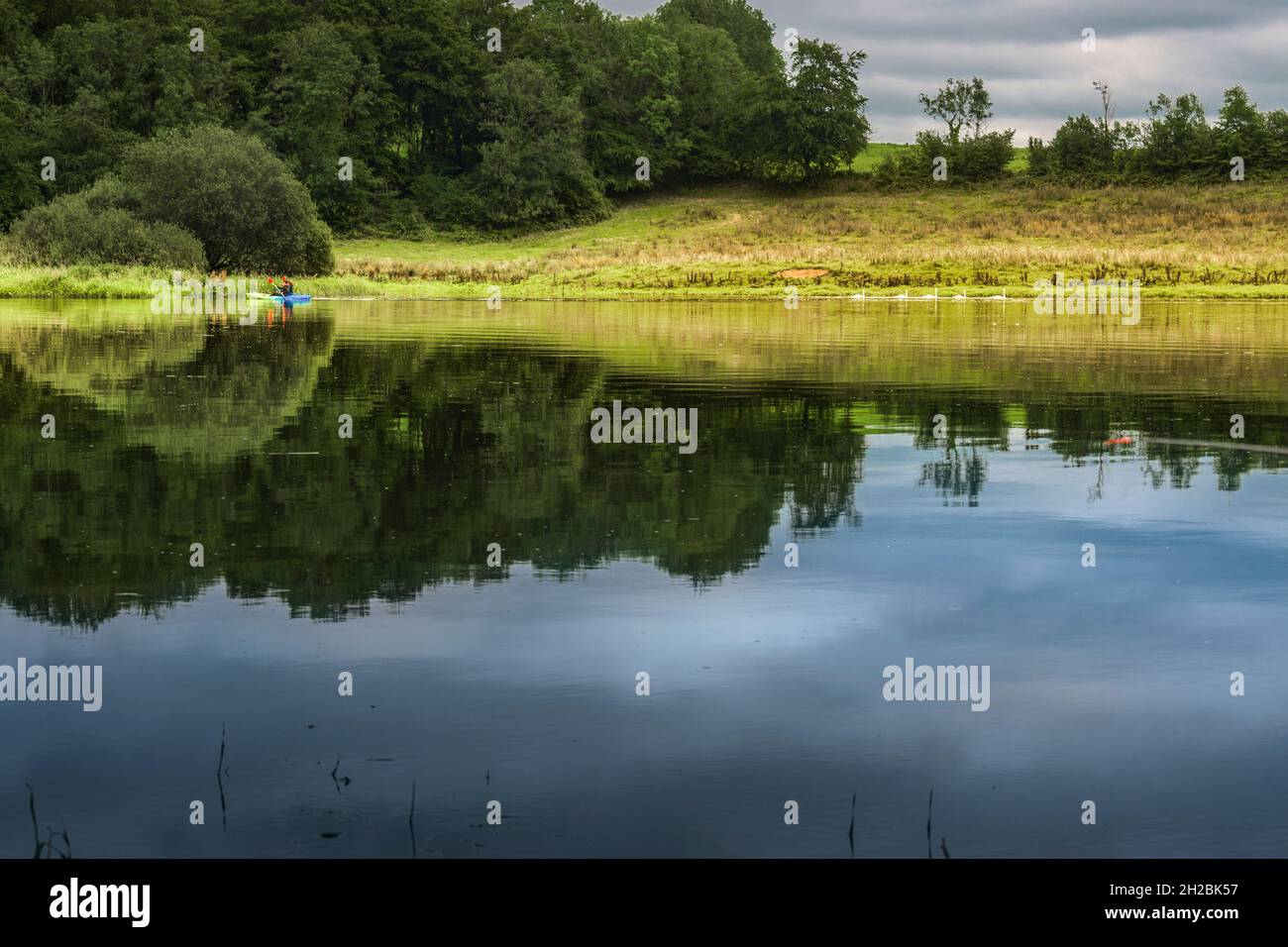Irish landscapes. Reflections of the lake. River Erne, co. Cavan ...