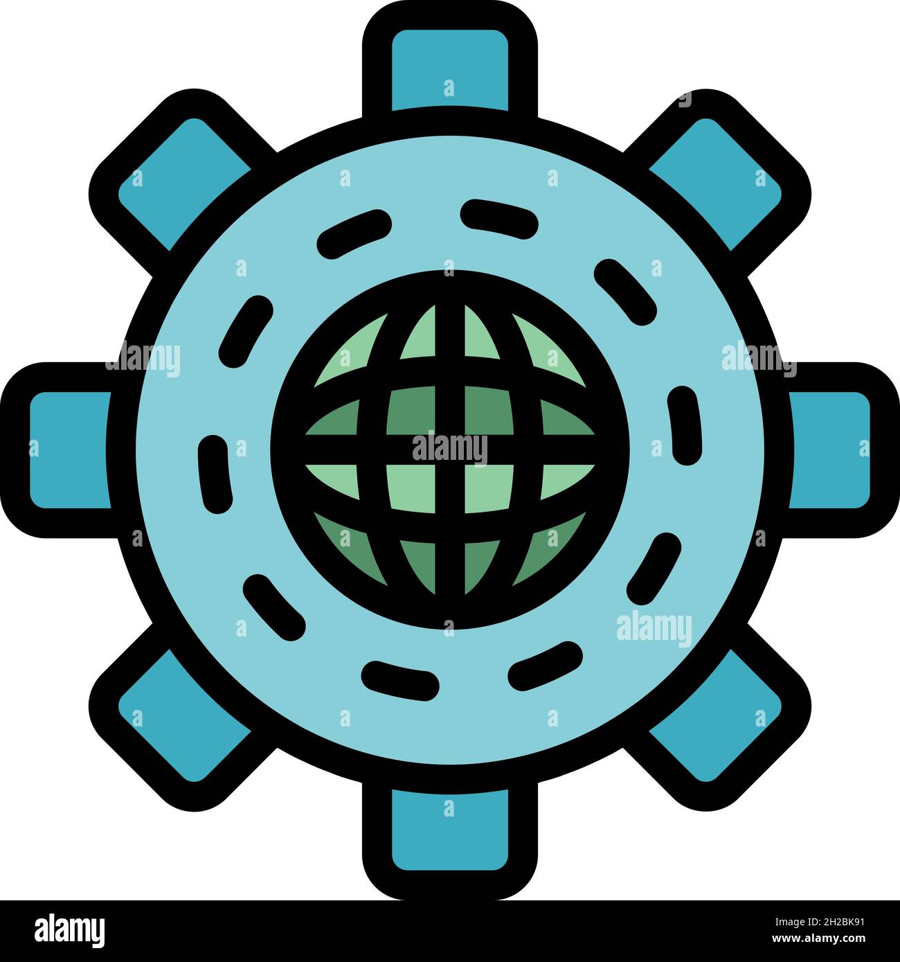 Global gear icon. Outline global gear vector icon color flat isolated ...