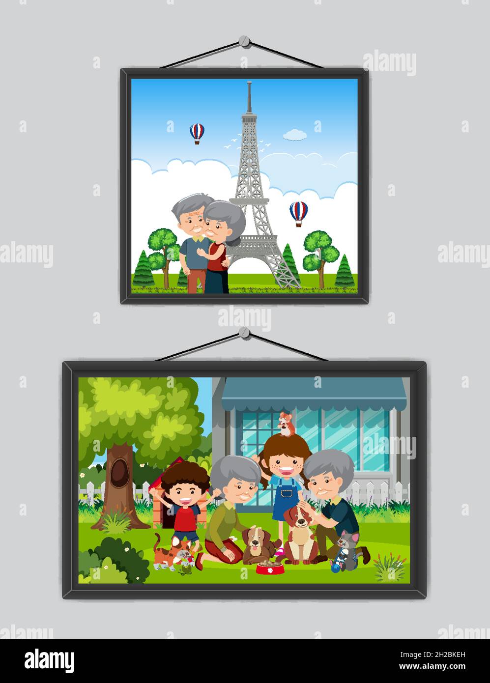 Family photo frames hanging on the wall illustration Stock Vector Image ...