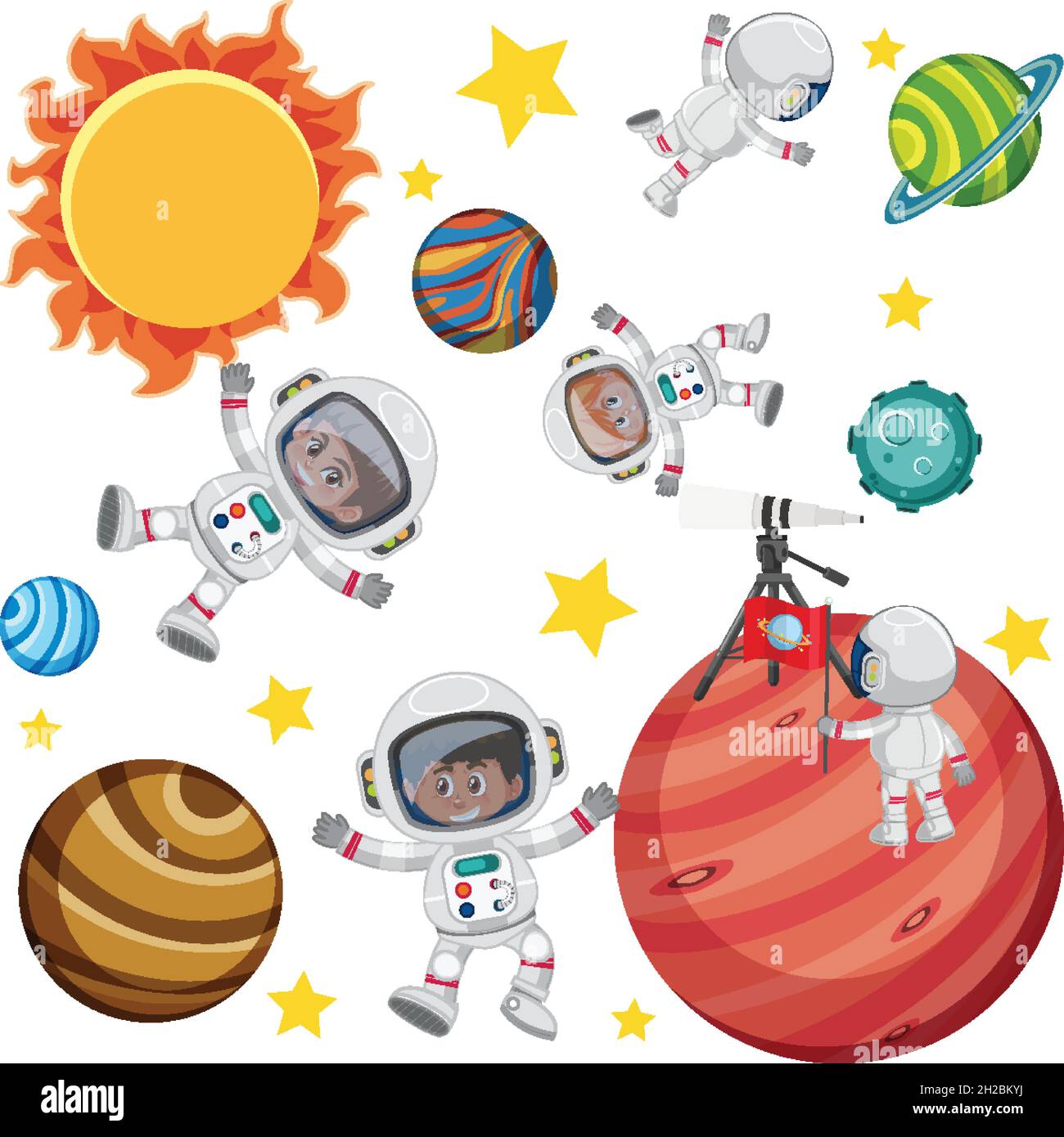 Astronaut in the space solar system illustration Stock Vector Image ...