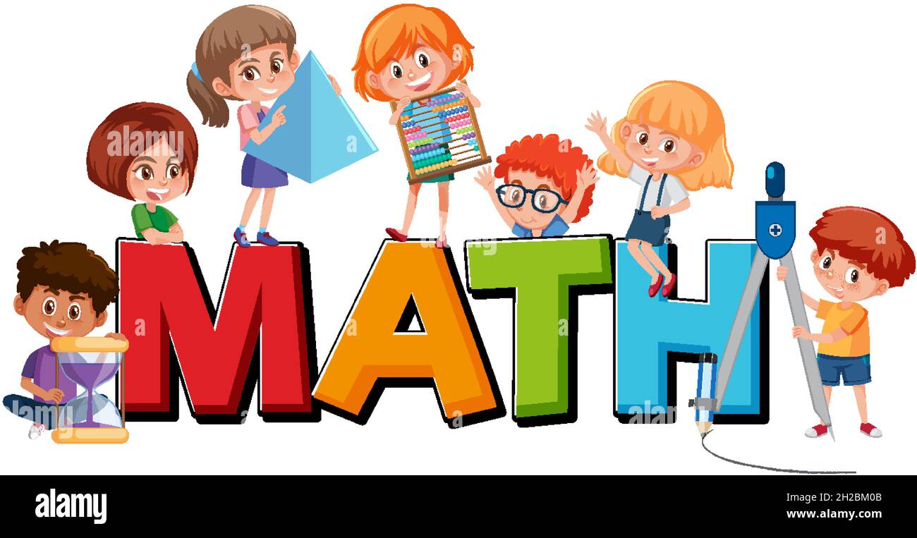 Math font with children holding math tools illustration Stock Vector ...