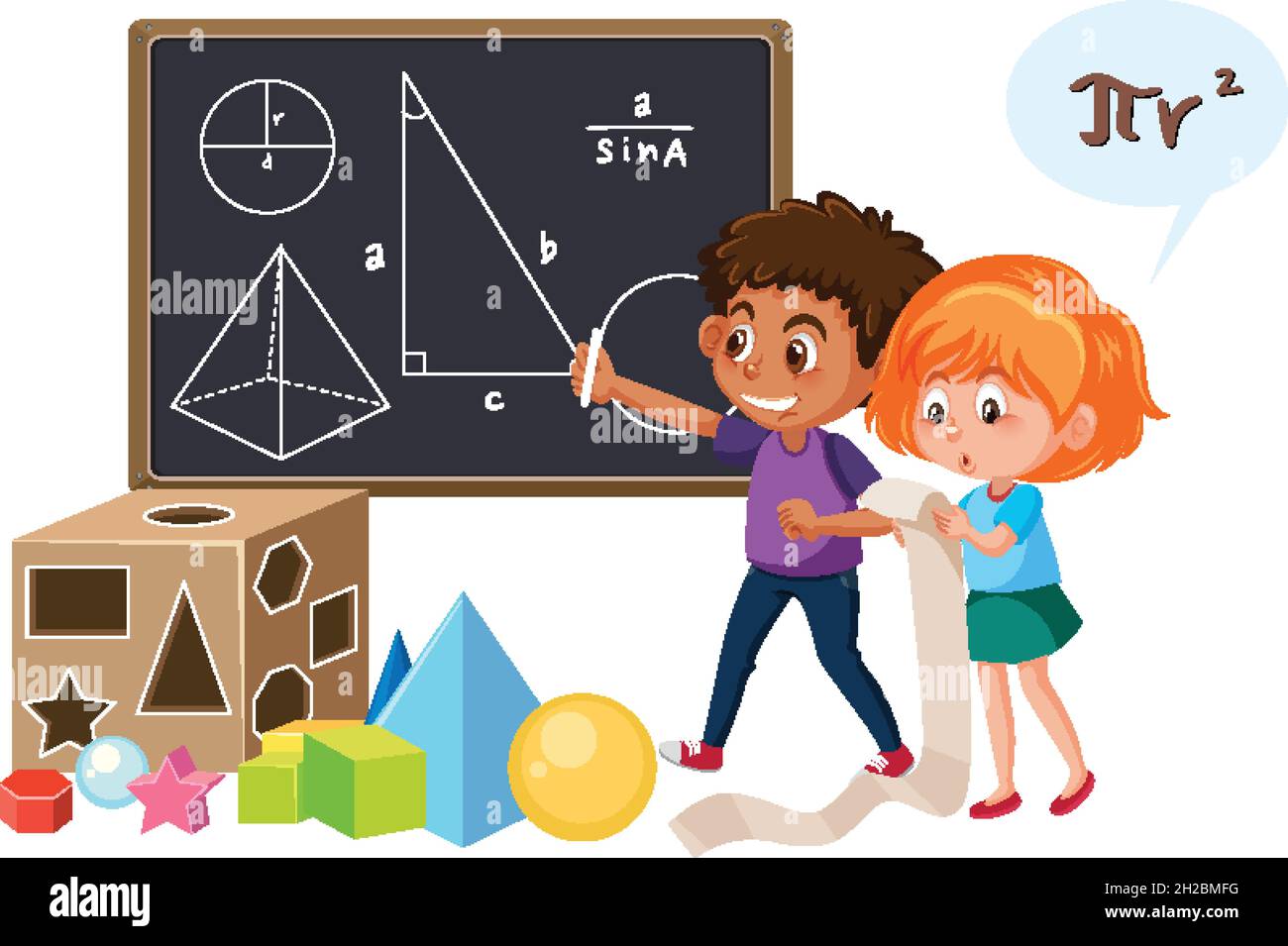 Student learning math using blackboard illustration Stock Vector Image ...