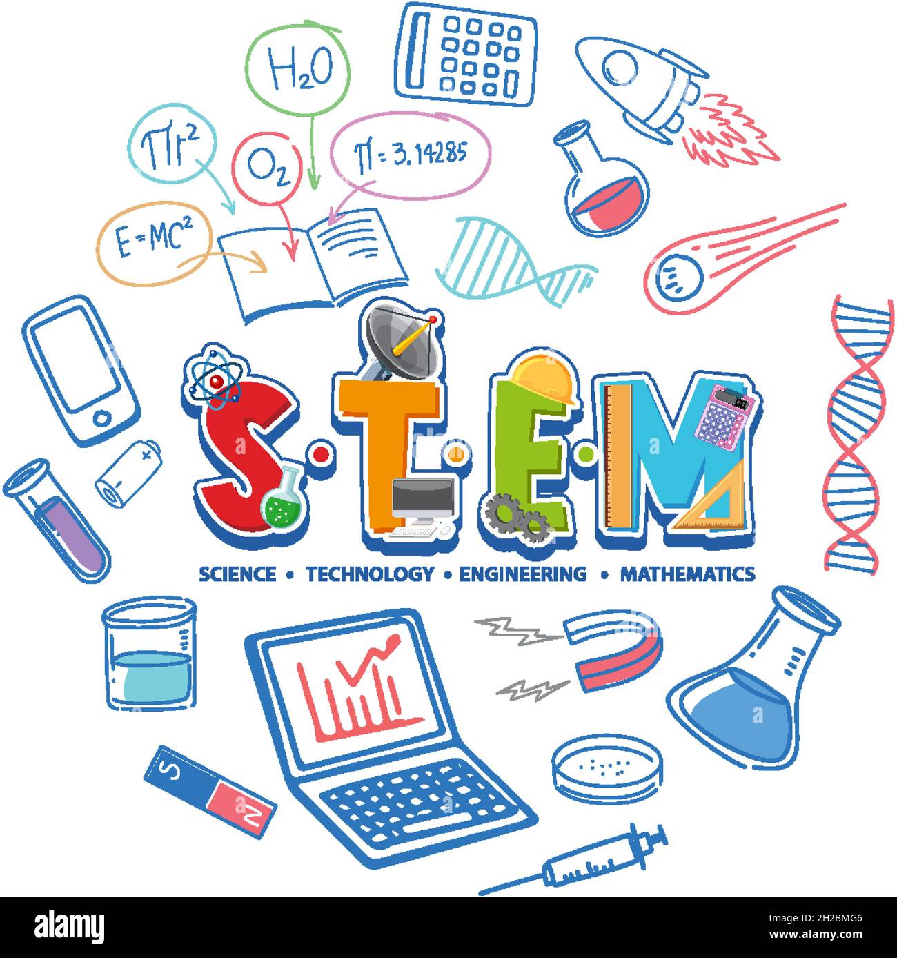 Colourful STEM education logo with learning elements illustration Stock ...