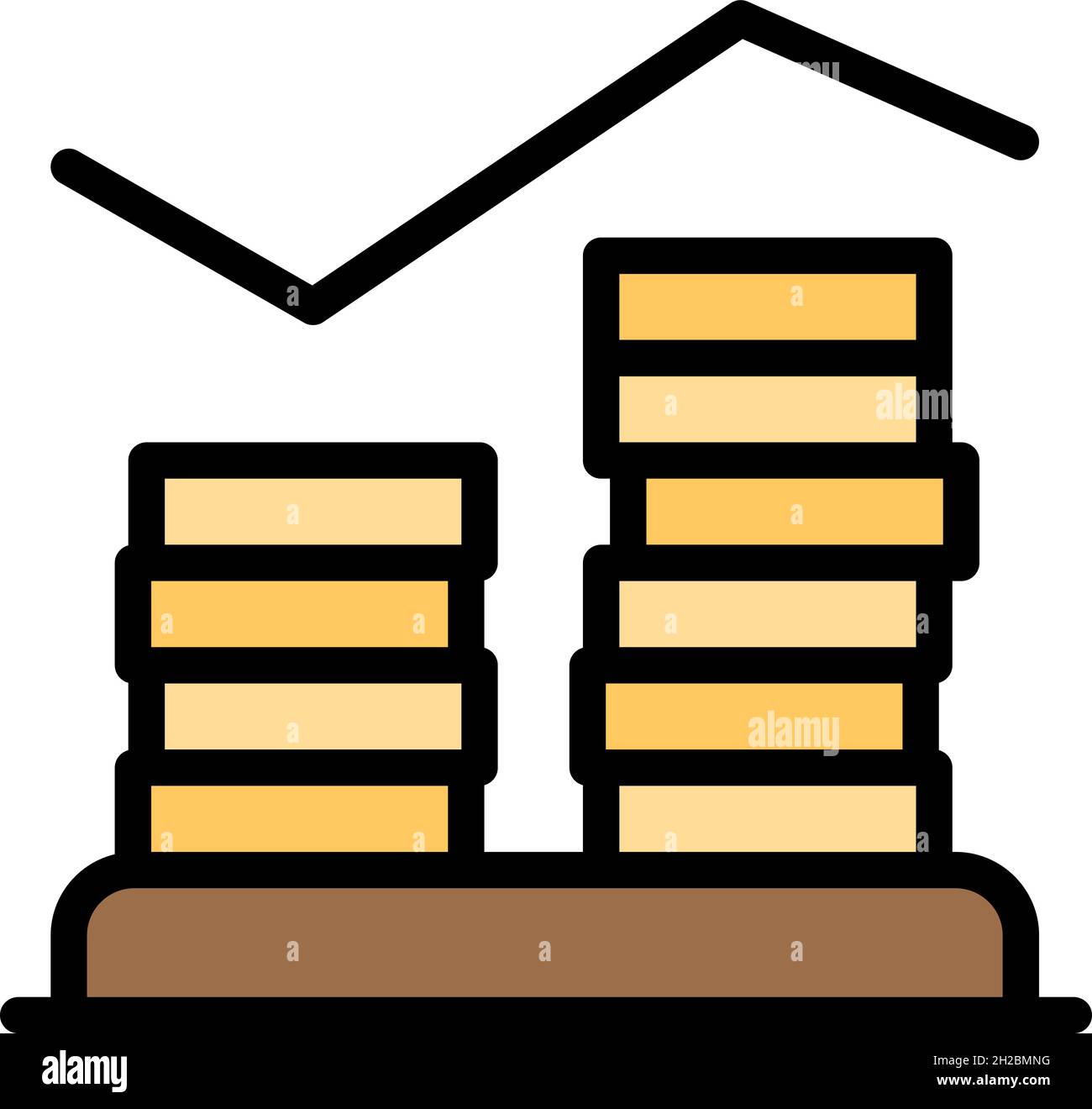 Coin stack graph icon. Outline coin stack graph vector icon color flat ...
