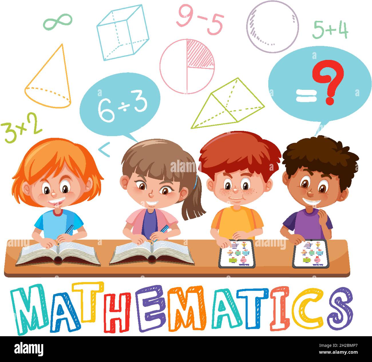 Children learning math with math symbol and icon illustration Stock ...