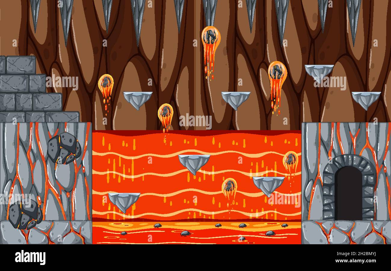 Lava Cave Platformer Game template illustration Stock Vector Image ...