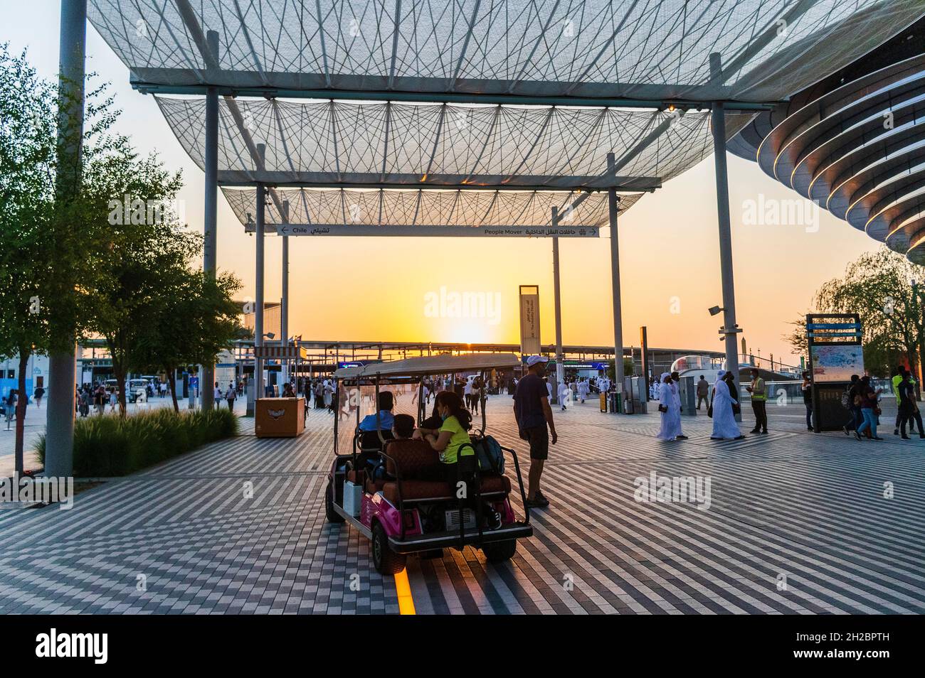 Dubai, UAE - 10.15.2021 Visitors at the entrance to the mobility ...