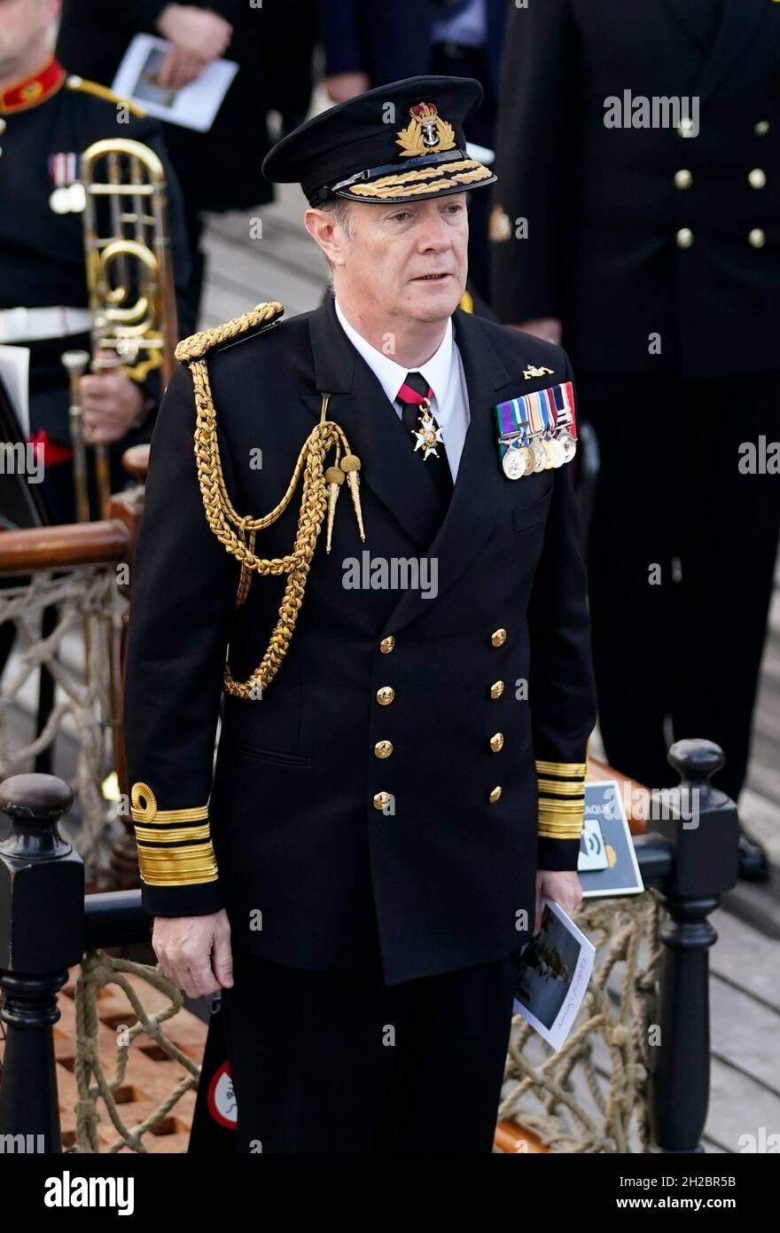 Second Sea Lord Vice Admiral Nick Hine on board HMS Victory in ...
