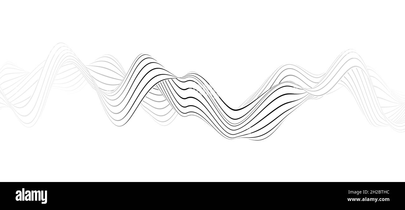Monochrome 3D waveform structure with gradient stripes, abstract ...