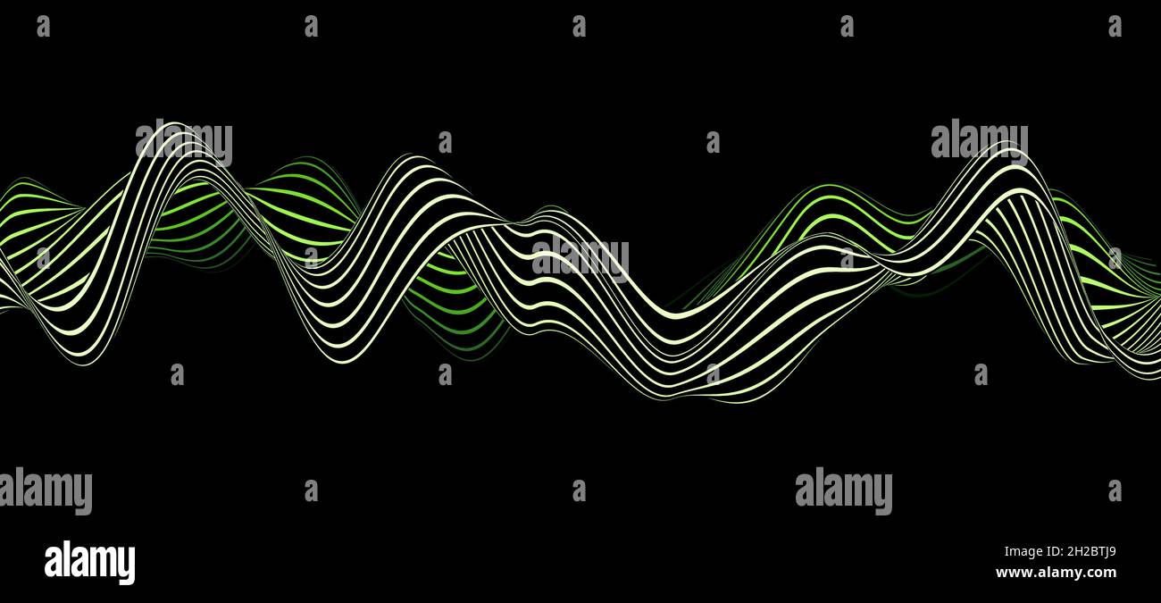 Green 3D waveform structure with stripes, abstract visualization of ...