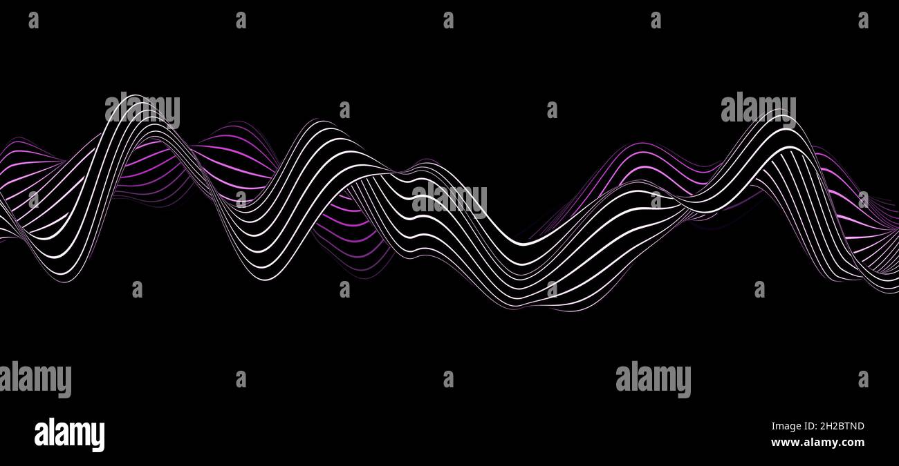 Purple 3d Waveform Structure With Stripes Abstract Visualization Of Flowing Audio Sound Waves