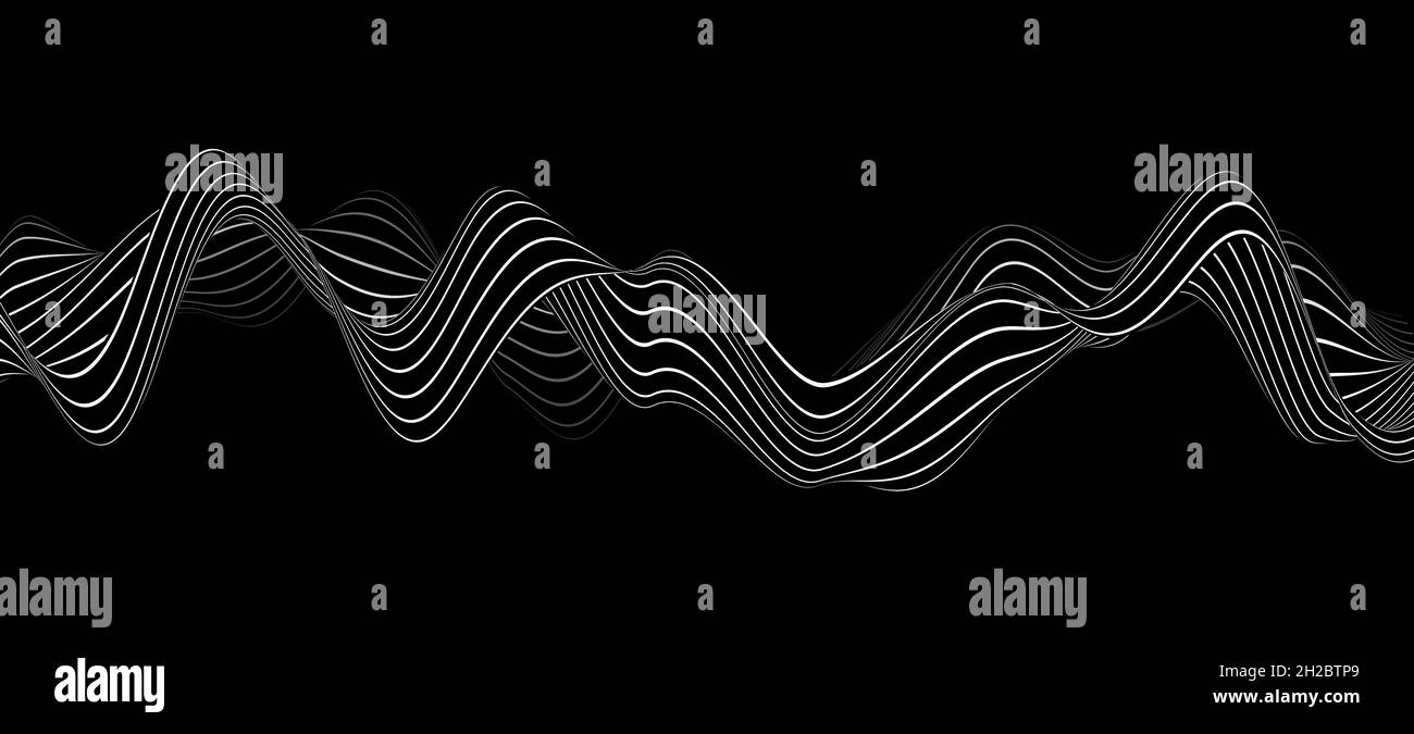 Monochrome 3D waveform structure with stripes, abstract visualization ...