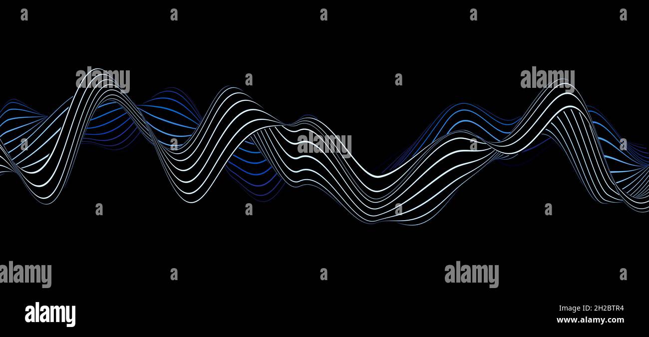 Blue 3D waveform structure with stripes, abstract visualization of ...