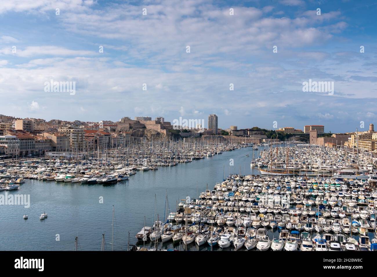 Marina of the Old Harbour famous place - Aerial city of marseille Stock ...