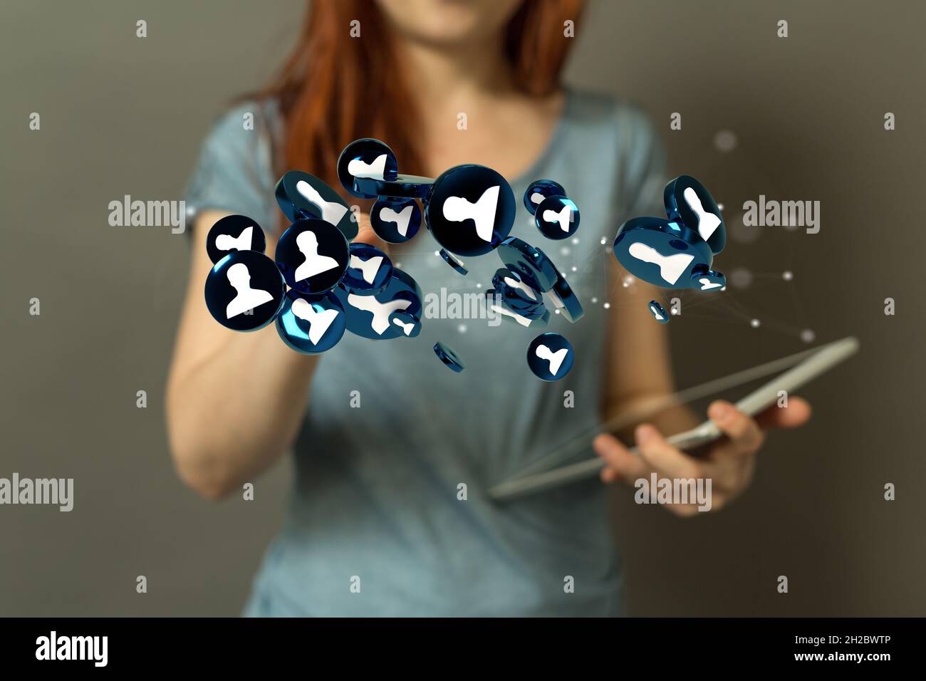 Female drawing social connection- the concept of network Stock Photo ...