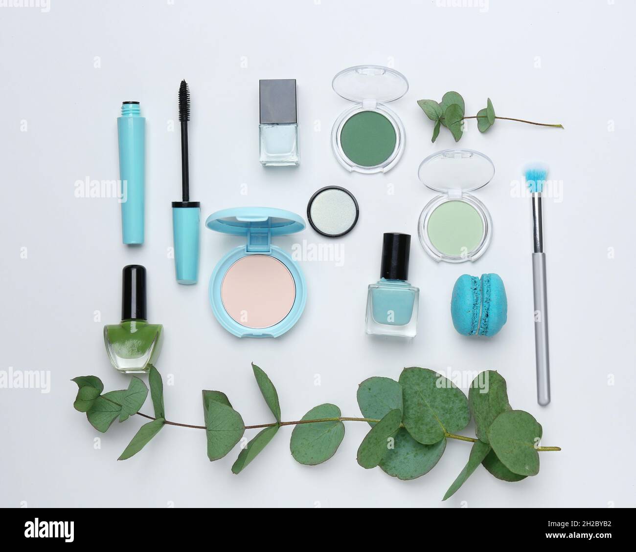 Decorative makeup products on white background Stock Photo - Alamy