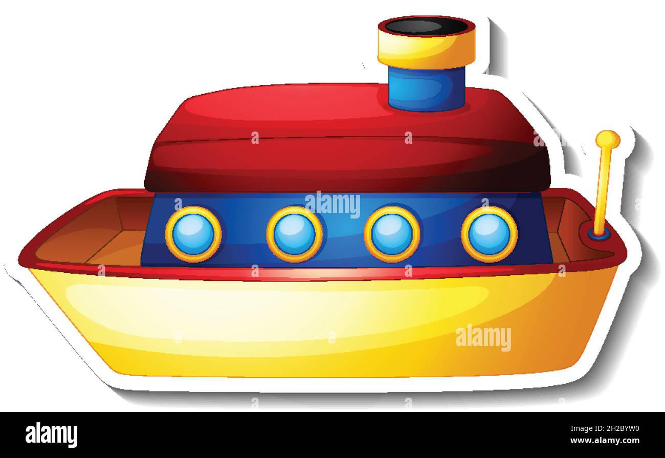 Boat toy cartoon sticker on white background illustration Stock Vector ...