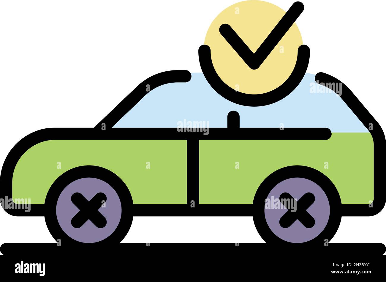 Car and checkmark icon. Outline car and checkmark vector icon color ...