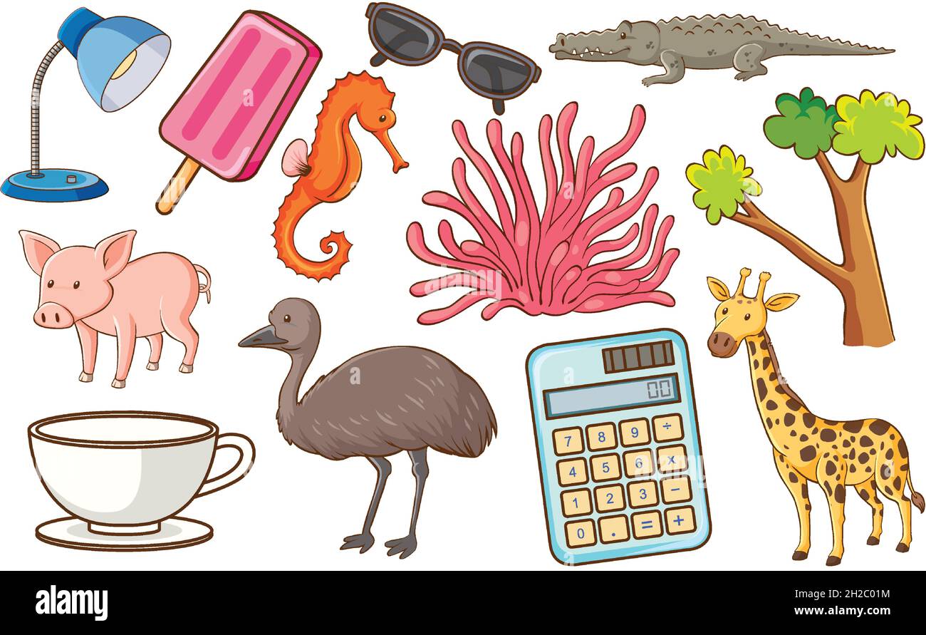 Set of various animals and objects illustration Stock Vector Image ...