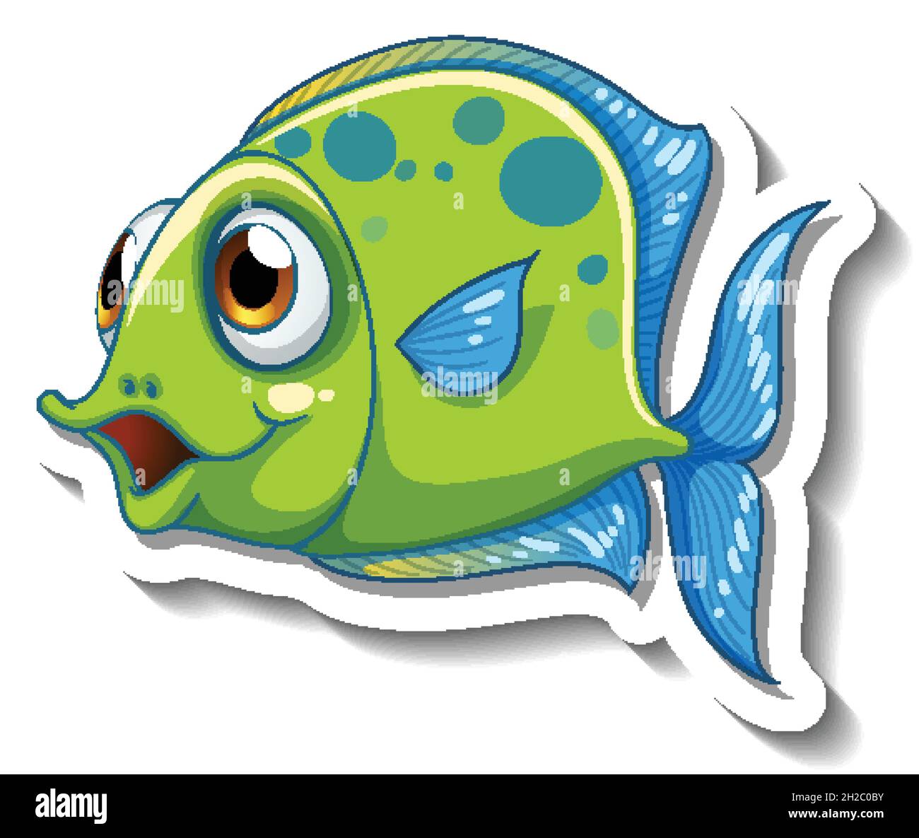 Sea Animal Cartoon Sticker with Cute Fish illustration Stock Vector ...