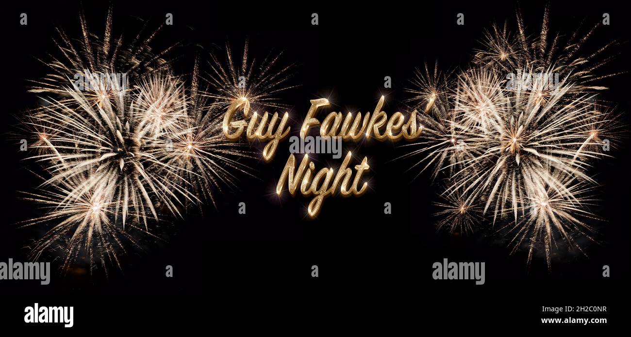 Guy Fawkes Night, display card or poster design with glowing golden ...