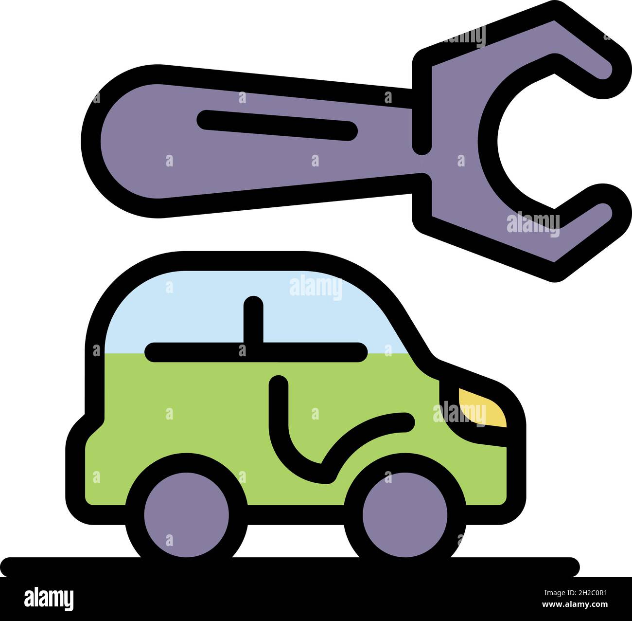 Car and wrench icon. Outline car and wrench vector icon color flat ...