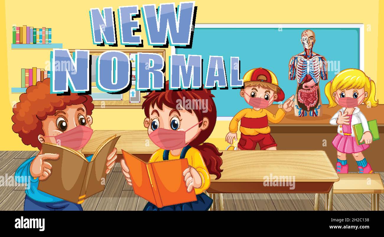 New Normal with Students in the classroom illustration Stock Vector ...