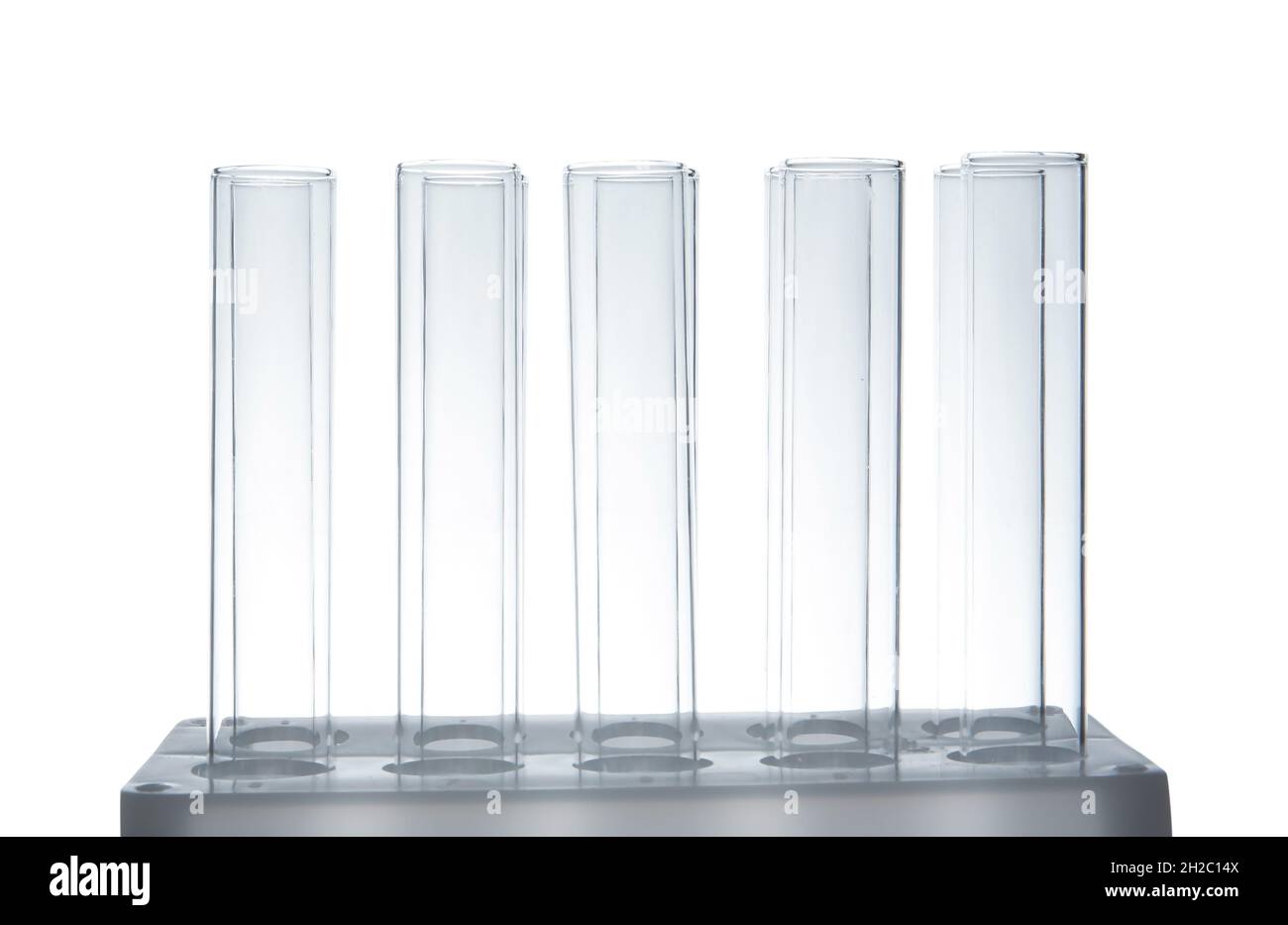 Empty test tubes in holder on white background. Laboratory analysis ...