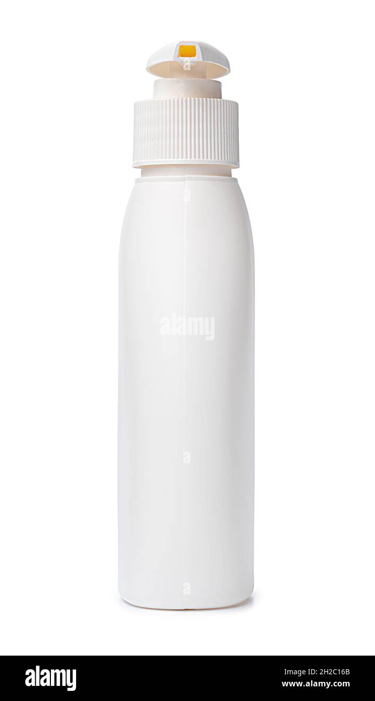 White plastic bottle of washing liquid isolated on white background ...