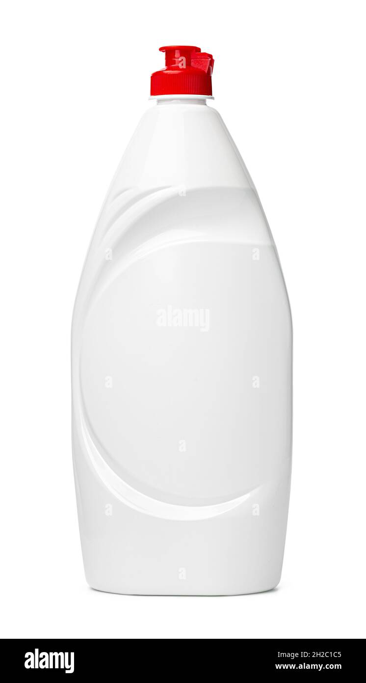 White plastic bottle of washing liquid isolated on white background ...