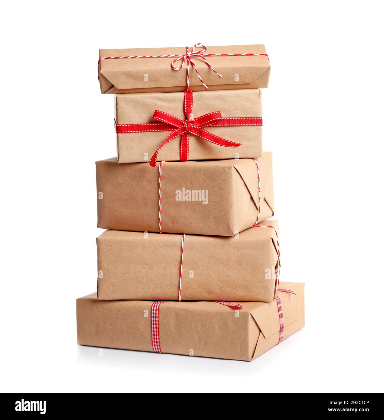 Beautifully wrapped gift boxes on white background Stock Photo - Alamy