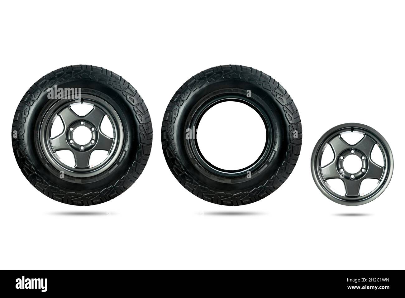 Group of car tire designed for use in all road conditions with alloy ...