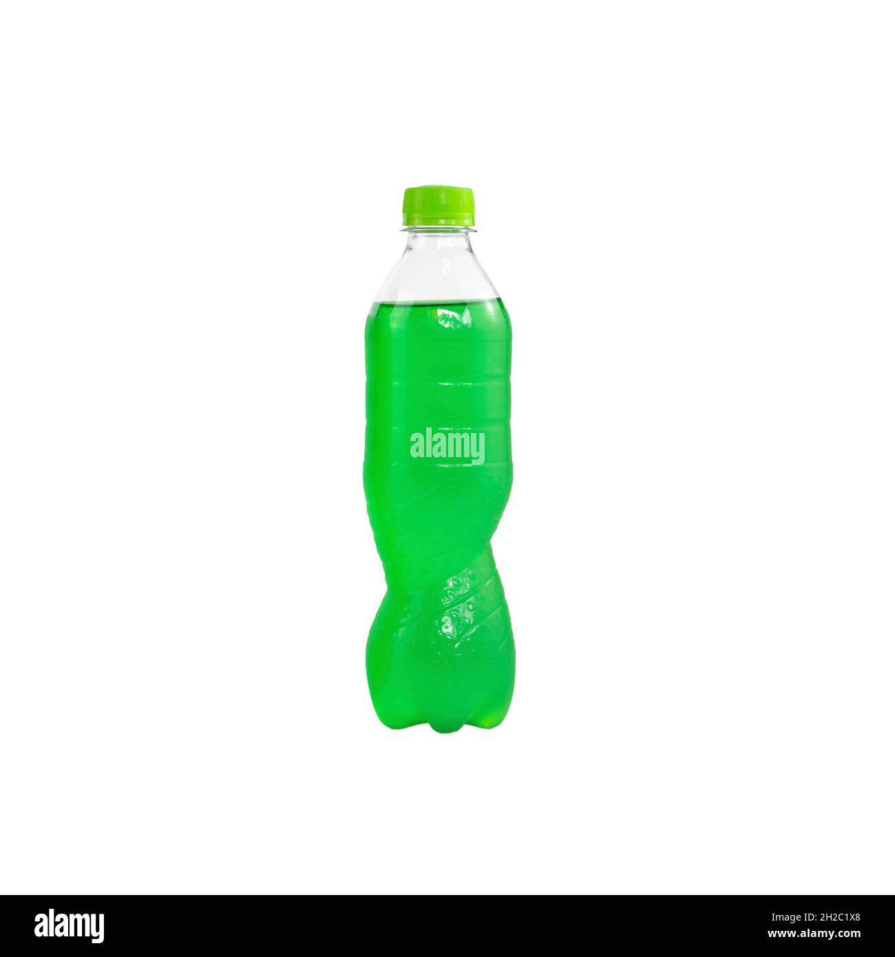 Green sparkling water in a plastic bottle isolated on white background ...