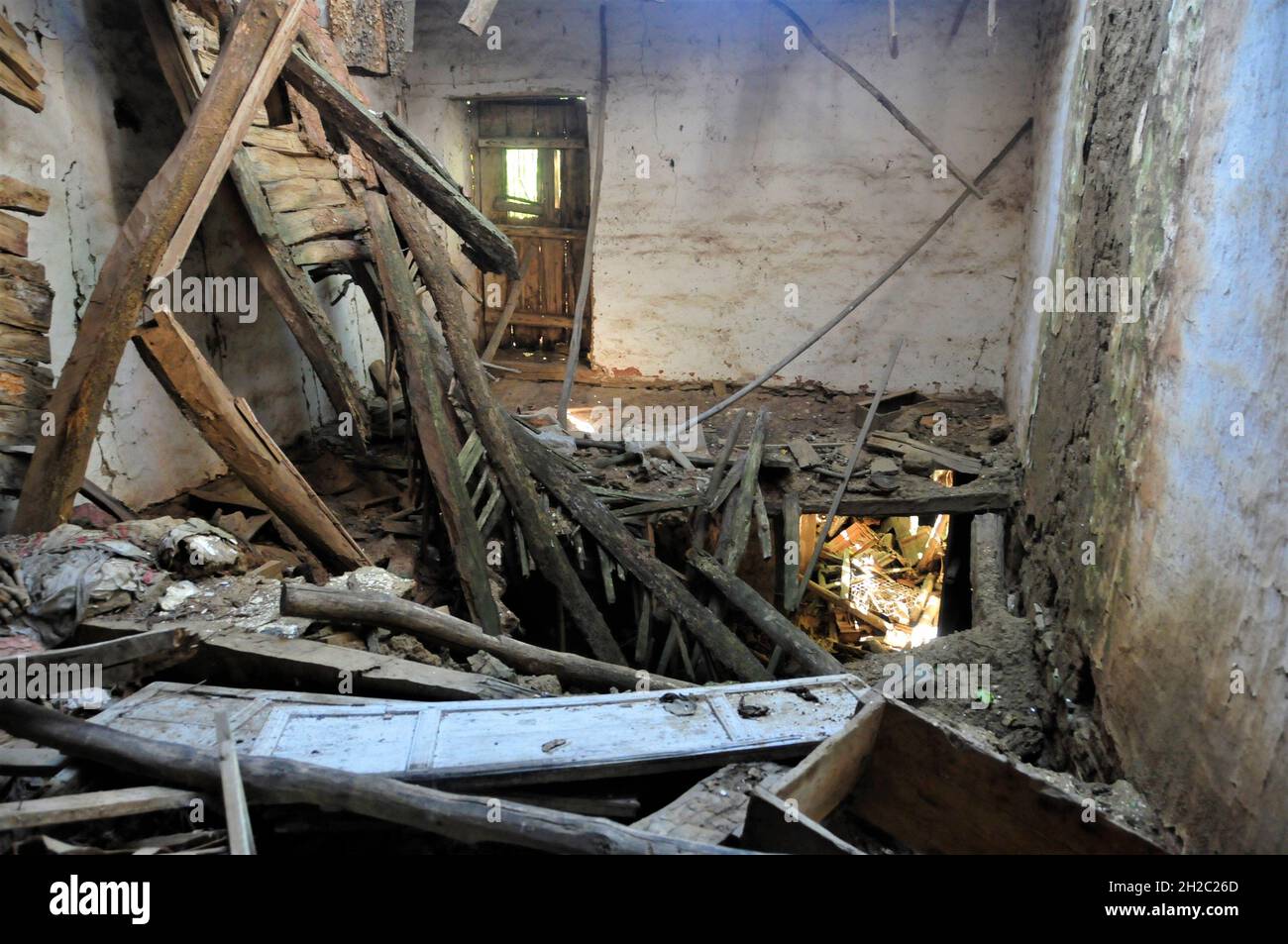 Mud houses and collapsed houses in an almost deserted village in ...