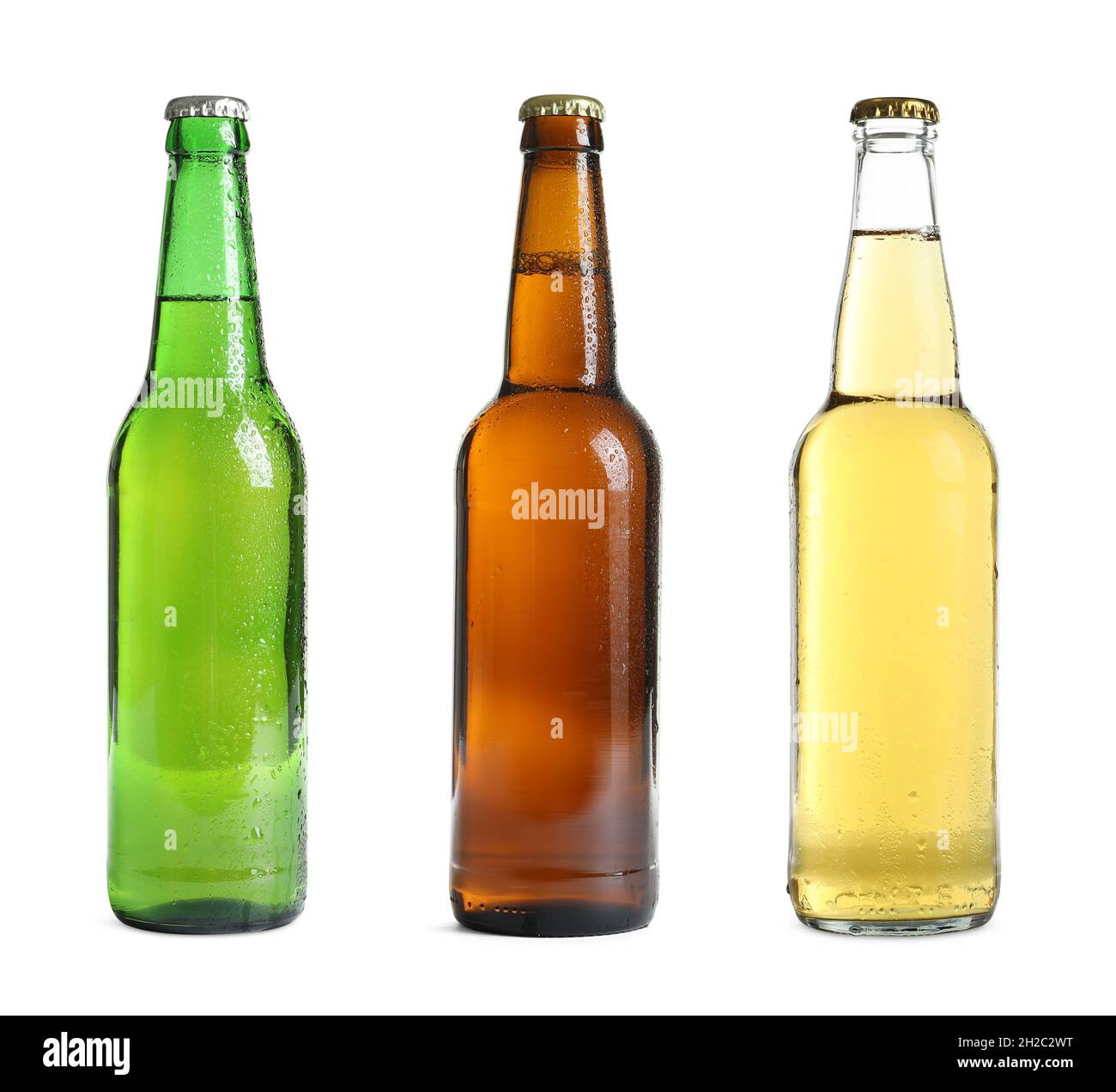 Set with different cold beer bottles on white background Stock Photo ...
