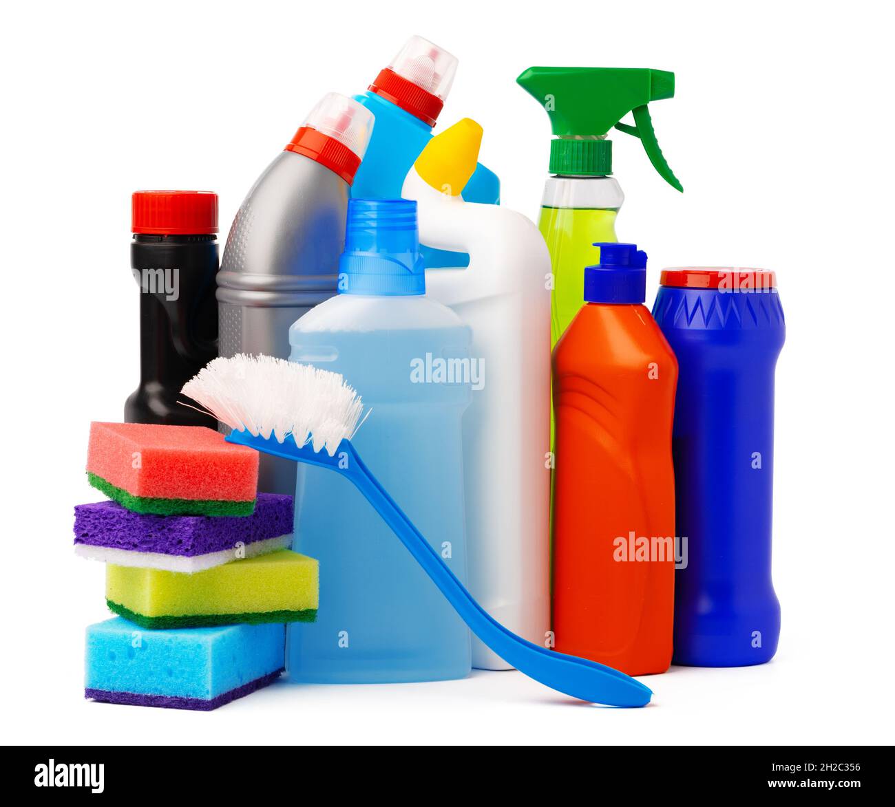 Group of cleaning tools isolated on white background Stock Photo - Alamy