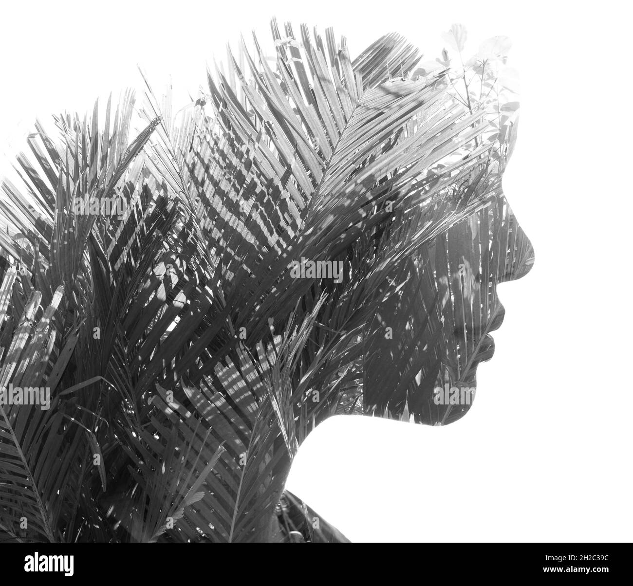 A black and white profile portrait of a woman combined with an image of ...