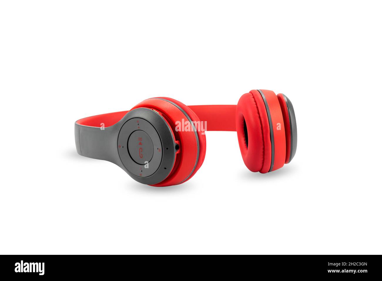 Modern design of red color wireless earphones isolated on white ...