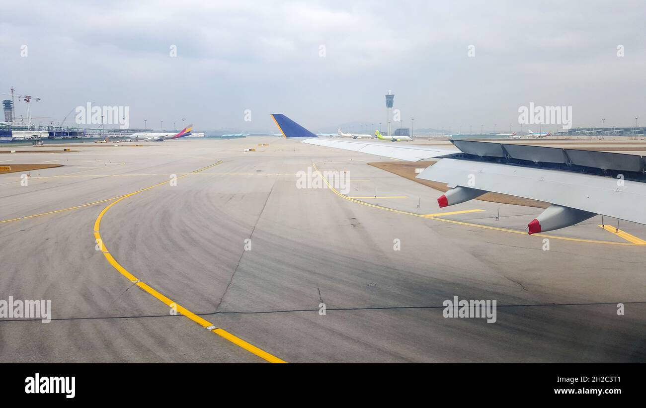 Seoul,Korea-January,1:2016:Beautiful sky view from the window of the ...