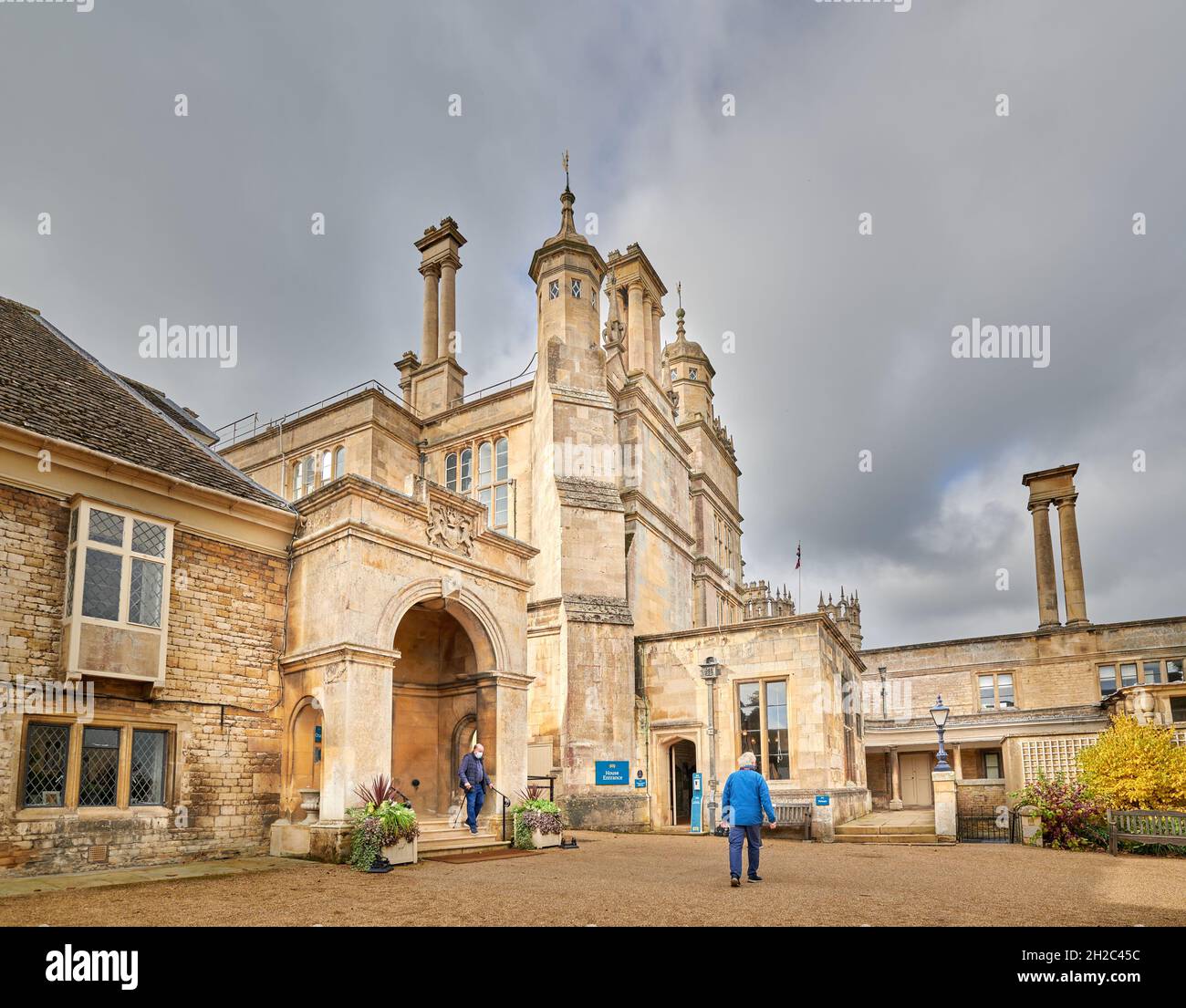 Courtyard at Burghley House, an elizabethan mansion built by William ...