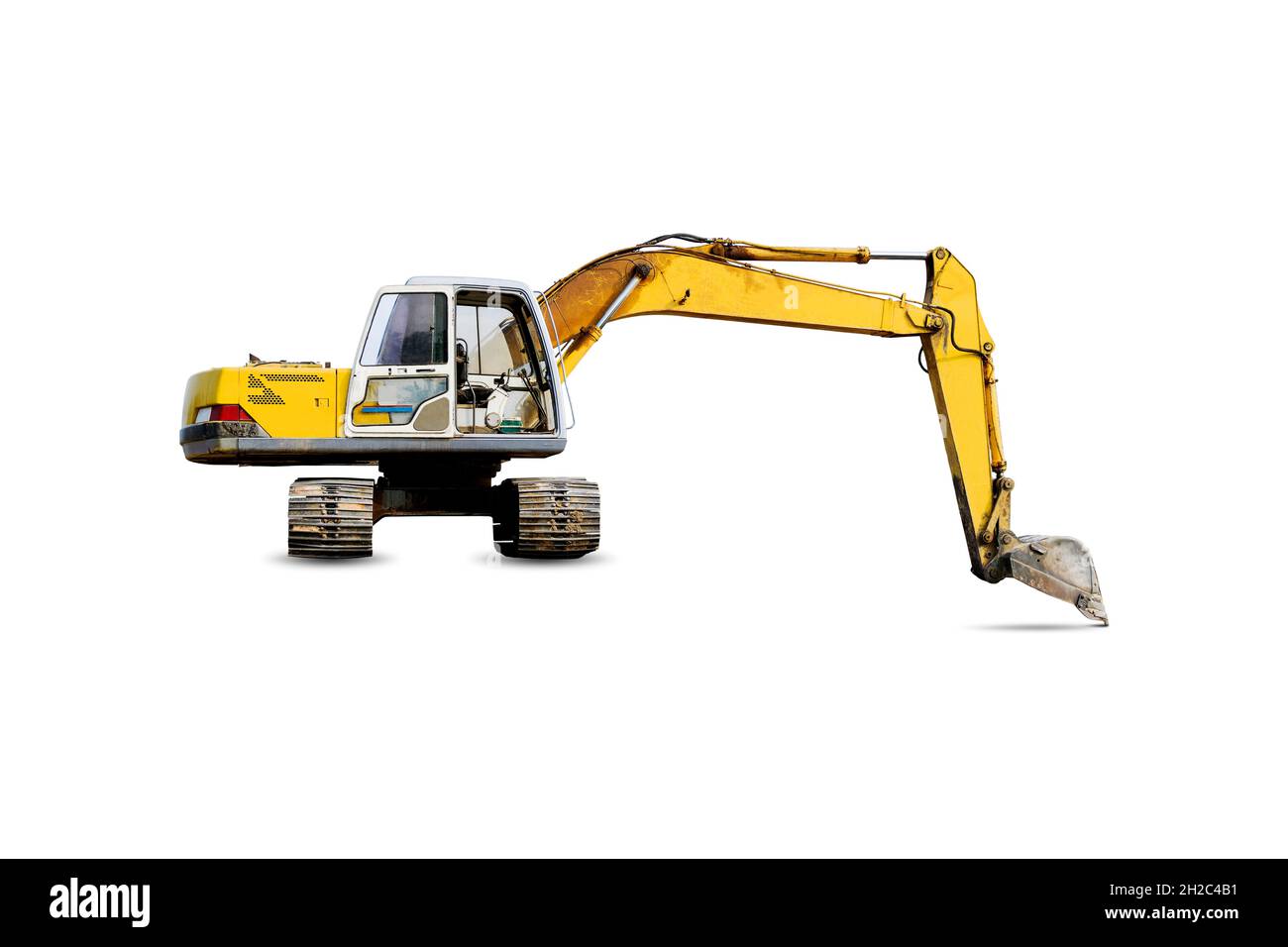 Yellow color excavator for the construction industry isolated on white ...