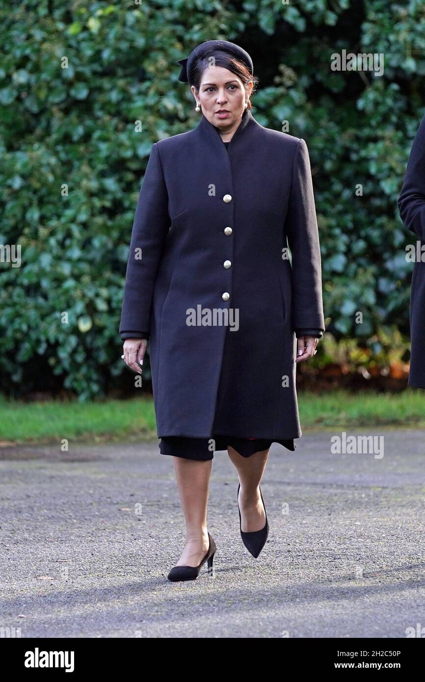 Home Secretary Priti Patel arrives for the funeral of James Brokenshire ...