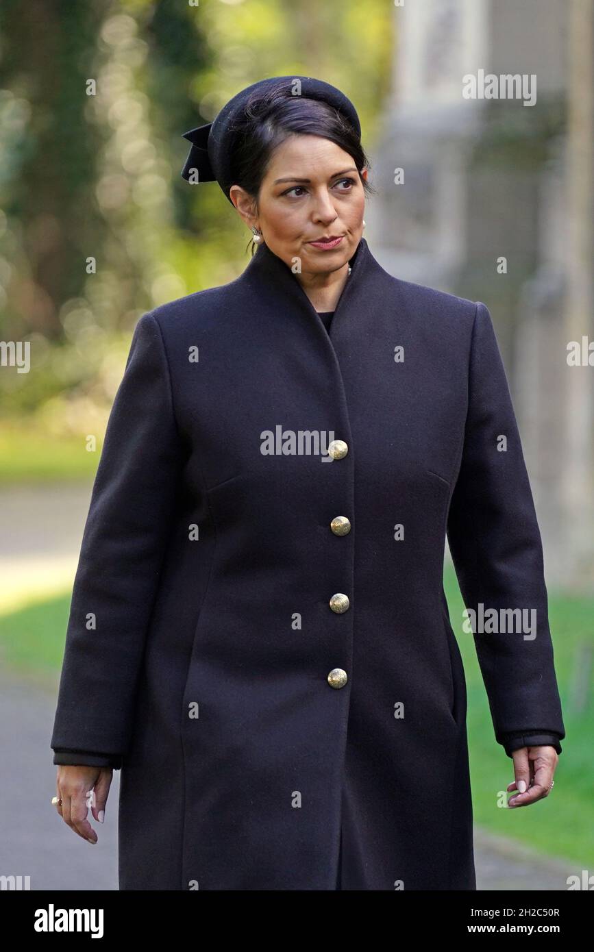 Home Secretary Priti Patel arrives for the funeral of James Brokenshire ...
