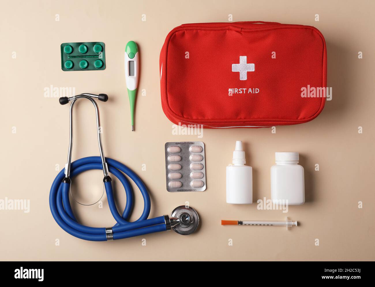 Flat lay composition with first aid kit on color background Stock Photo ...
